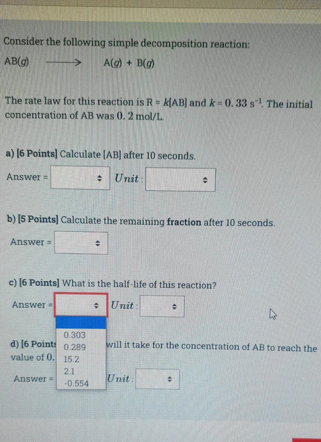 Solved Consider the following simple decomposition reaction: | Chegg.com