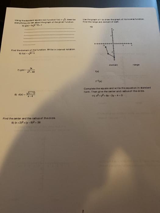 Solved Using the standard square root function describe | Chegg.com