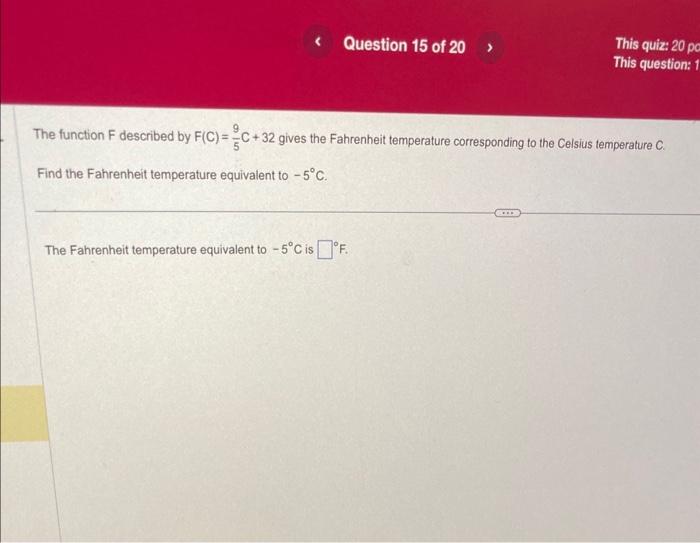 Solved The function F described by F(C)=59C+32 gives the | Chegg.com