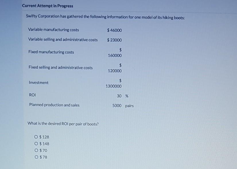 Solved Current Attempt In Progress Swifty Corporation has | Chegg.com