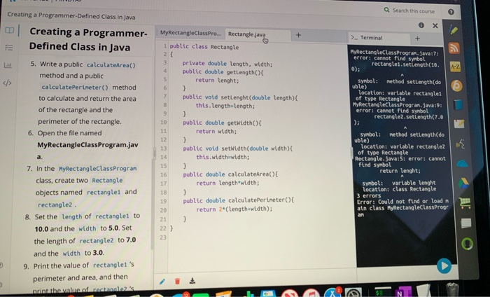 Solved MyRectangleClass Pro... Rectangle java 1 public class | Chegg.com