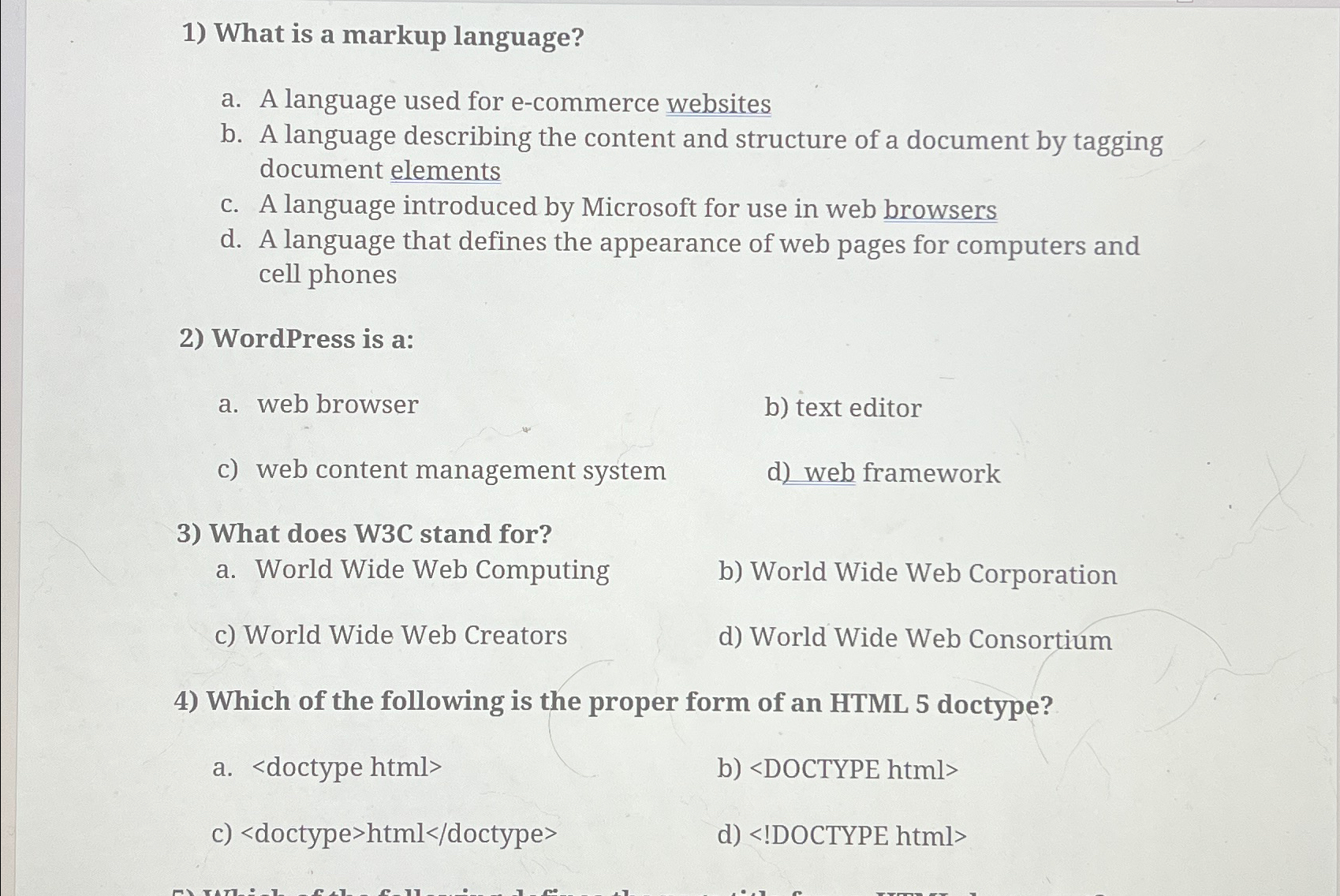 Solved What is a markup language?a. ﻿A language used for | Chegg.com