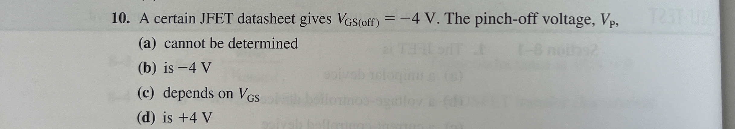 Solved A certain JFET datasheet gives VGS(off)=-4V. ﻿The | Chegg.com