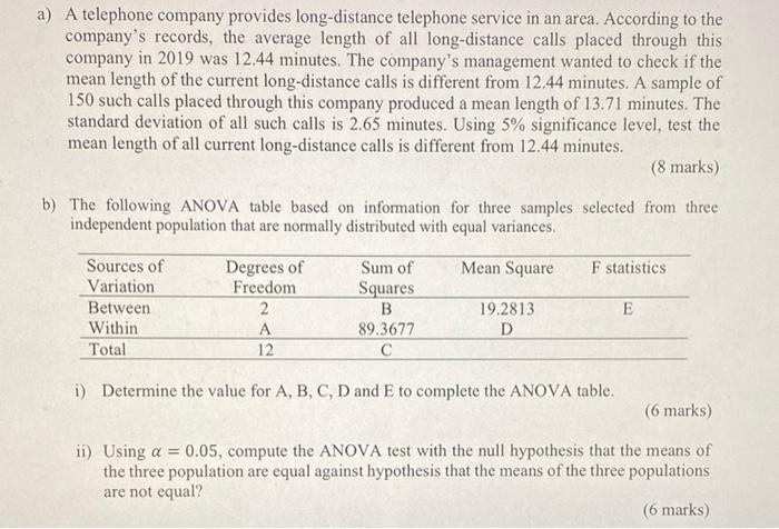 Solved a) A telephone company provides long-distance | Chegg.com
