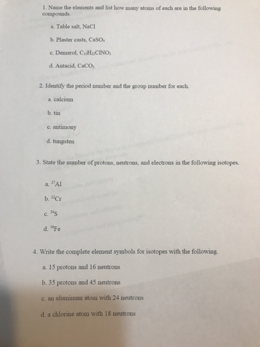Solved 1. Name the elements and list how many atoms of each | Chegg.com