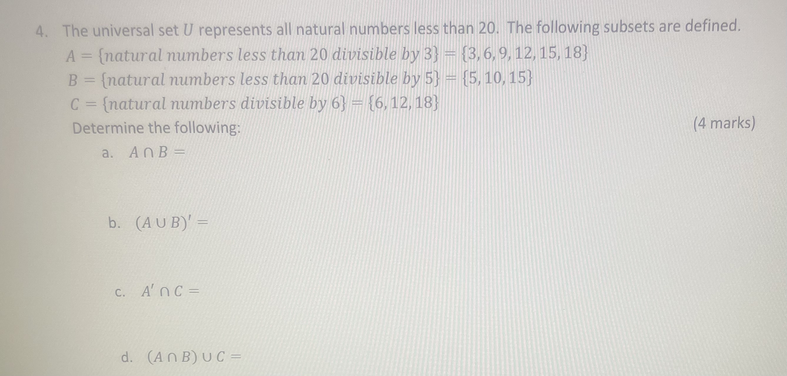 Solved The universal set U ﻿represents all natural numbers | Chegg.com