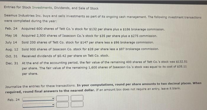 Solved Entries for Stock Investments, Dividends, and Sale of | Chegg.com