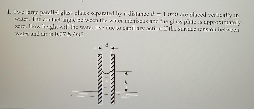 Solved 1. Two large parallel glass plates separated by a | Chegg.com