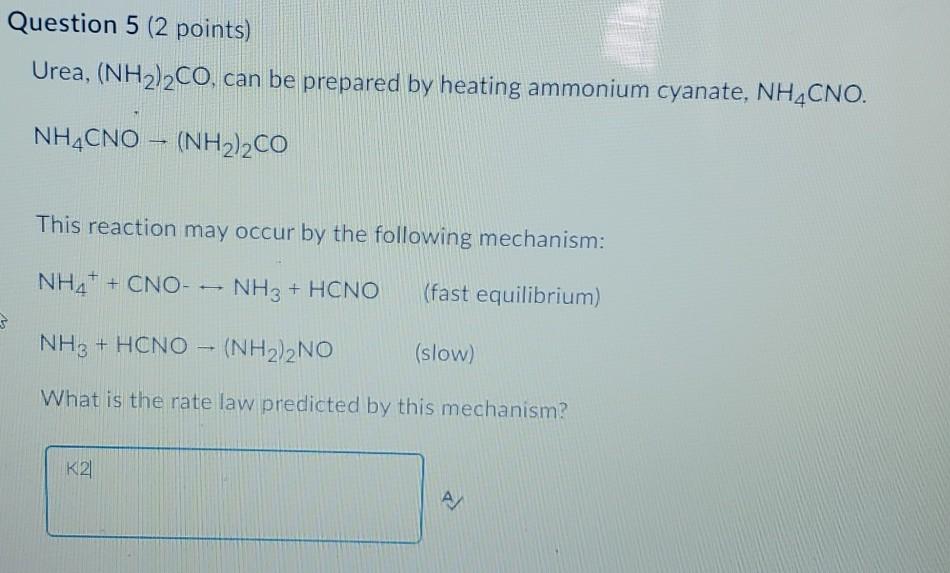 Solved Question 5 (2 points) Urea, (NH2)2CO, can be prepared | Chegg.com