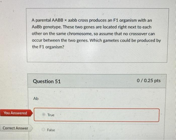 Solved A parental AABB × aabb cross produces an F1 organism | Chegg.com