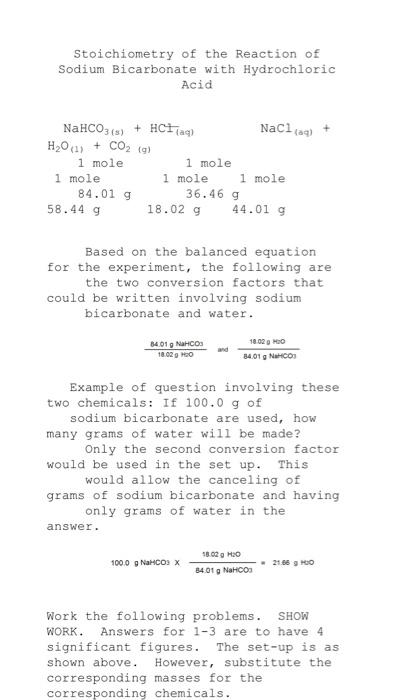 Solved Stoichiometry of the Reaction of Sodium Bicarbonate | Chegg.com