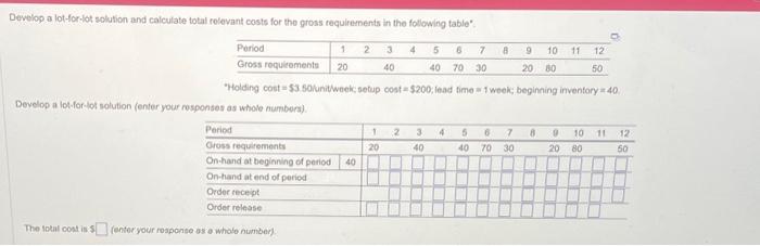 Develop a lot-for.lot sclution and calculate total | Chegg.com