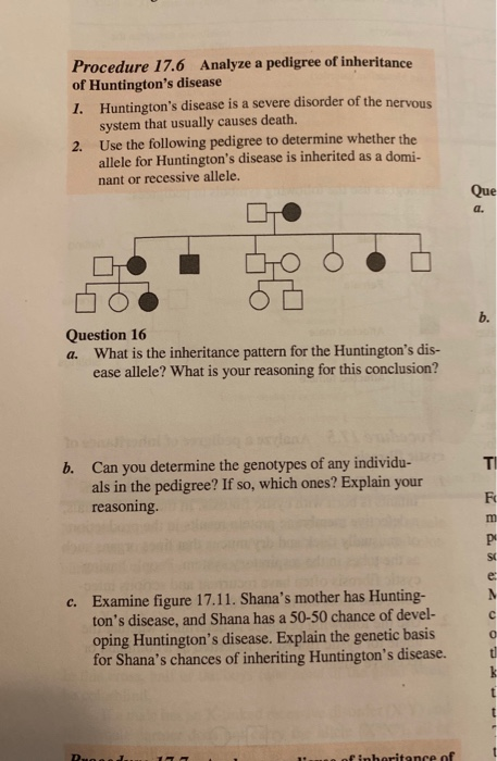 Solved Procedure 17.6 Analyze a pedigree of inheritance of | Chegg.com
