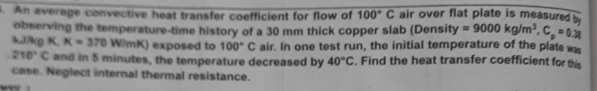 Solved An average convective heat transfer coefficient for | Chegg.com