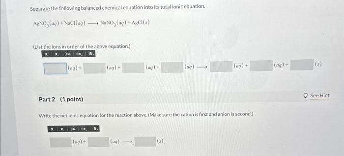 Solved Separate the following balanced chemical equation | Chegg.com