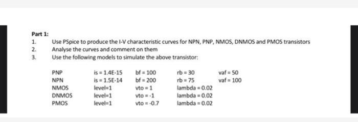 Solved Part 1: 1. Use PSpice to produce the 1-V | Chegg.com