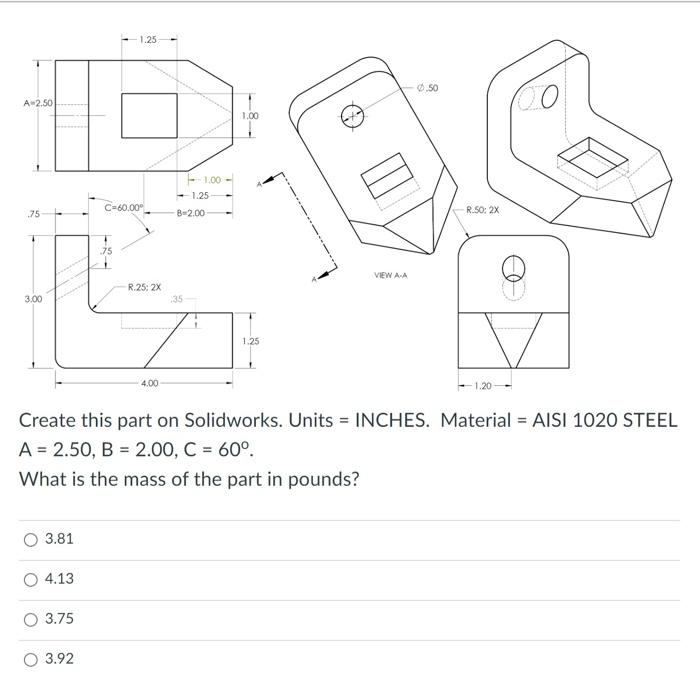 Solved Create this part on Solidworks. Units = INCHES. | Chegg.com