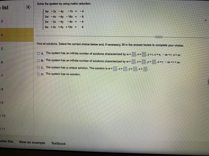 Solved Solve the system by using matrix reduction. | Chegg.com