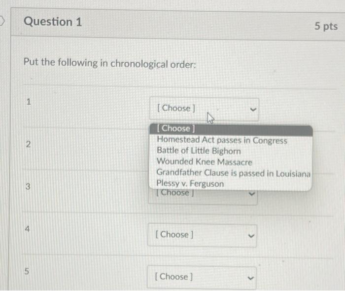 Put the following in chronological order: | Chegg.com