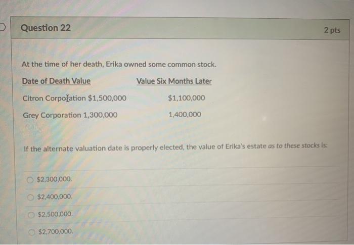 Solved Question 22 2 pts At the time of her death, Erika | Chegg.com