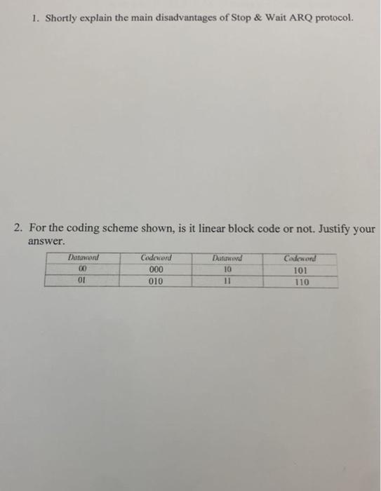 Solved 1. Shortly explain the main disadvantages of Stop \& | Chegg.com