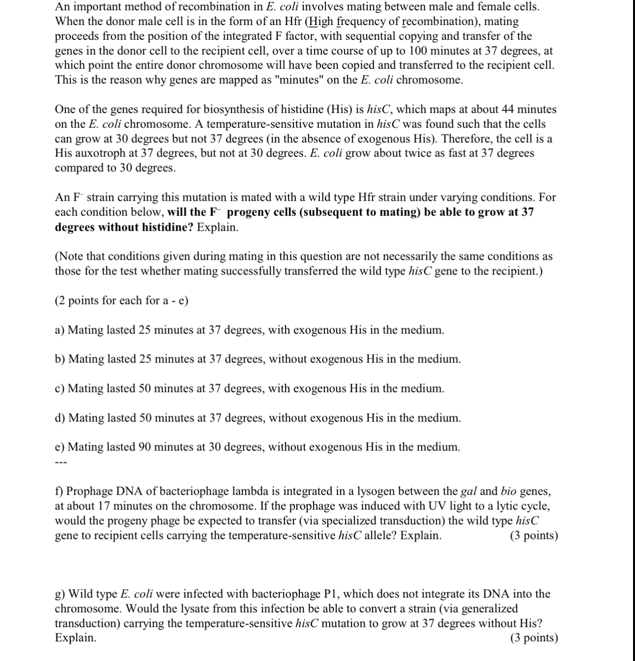 Solved An important method of recombination in E. ﻿coli | Chegg.com