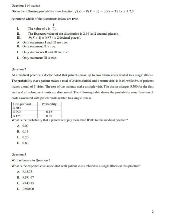 Solved L Question 1 (4 marks) Given the following | Chegg.com