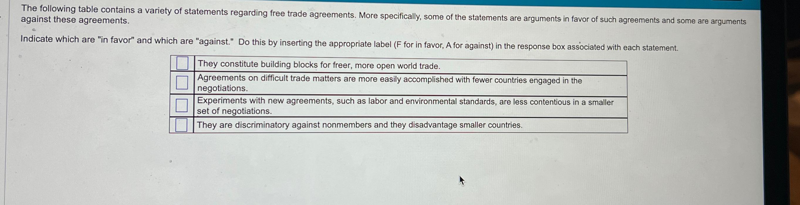 Solved The following table contains a variety of statements | Chegg.com