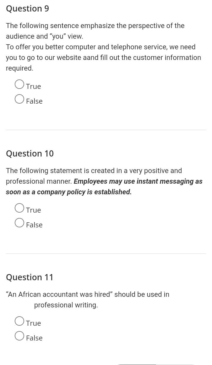 Solved Question 9 The following sentence emphasize the | Chegg.com