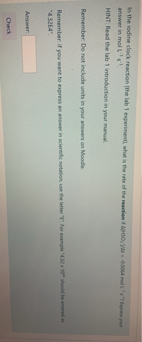 Solved In the iodine clock reaction (the lab 1 experiment), | Chegg.com