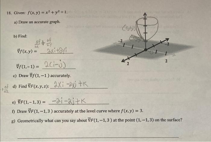 Solved 18. Given: f(x,y)=x2+y2+1. a) Draw an accurate graph. | Chegg.com