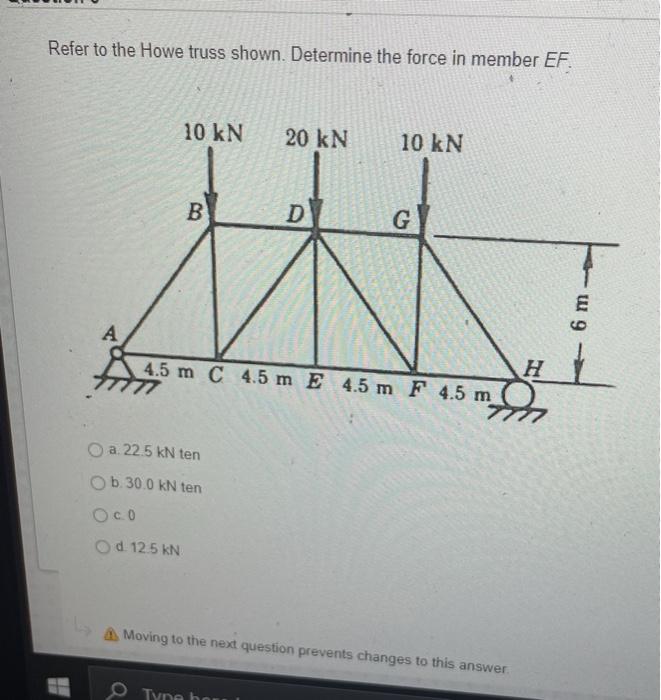 Solved Refer to the Howe truss shown. Determine the force in | Chegg.com