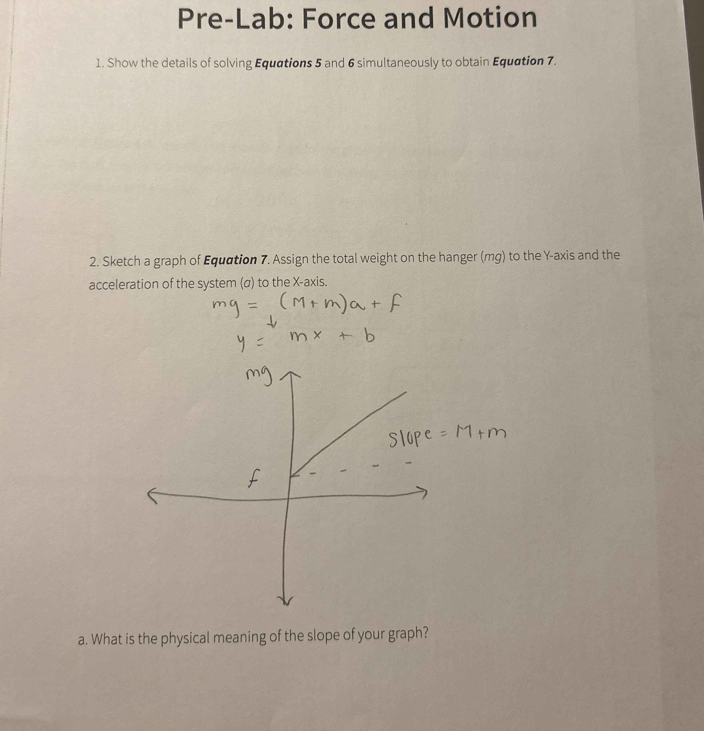 [Solved]: Pre-Lab: Force and Motion Show the details of solv