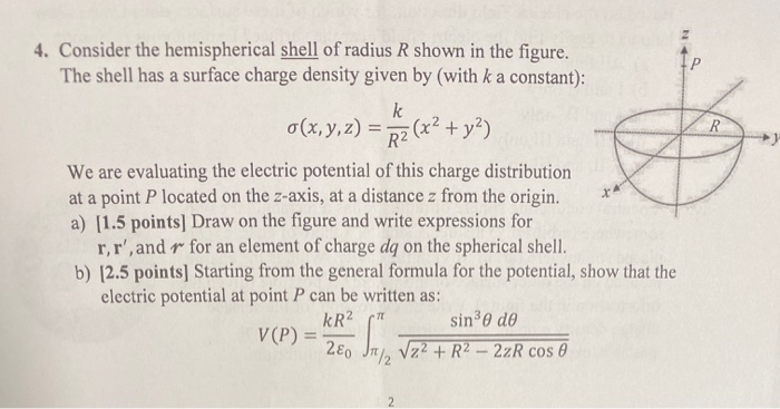 Solved 4. Consider the hemispherical shell of radius R shown | Chegg.com