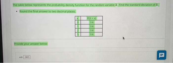 Solved The table below represents the probability density | Chegg.com