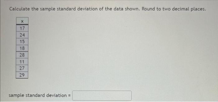 Solved Calculate the sample standard deviation of the data | Chegg.com