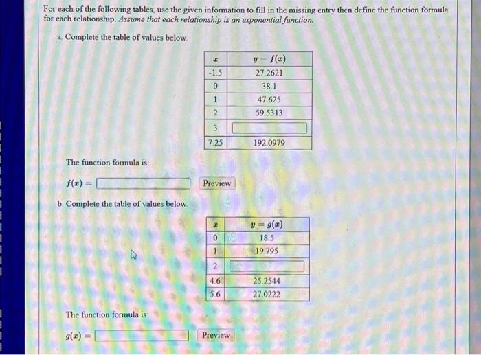 Solved For each of the following tables, use the given | Chegg.com