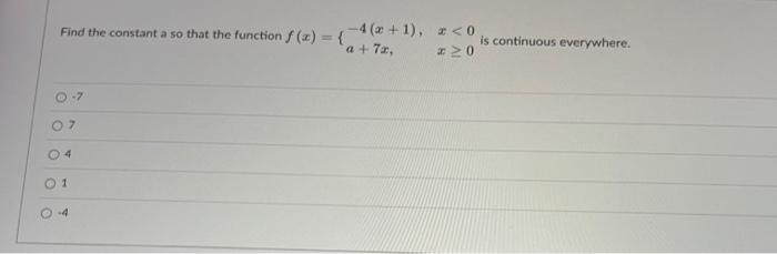 Solved Find the constant a so that the function | Chegg.com