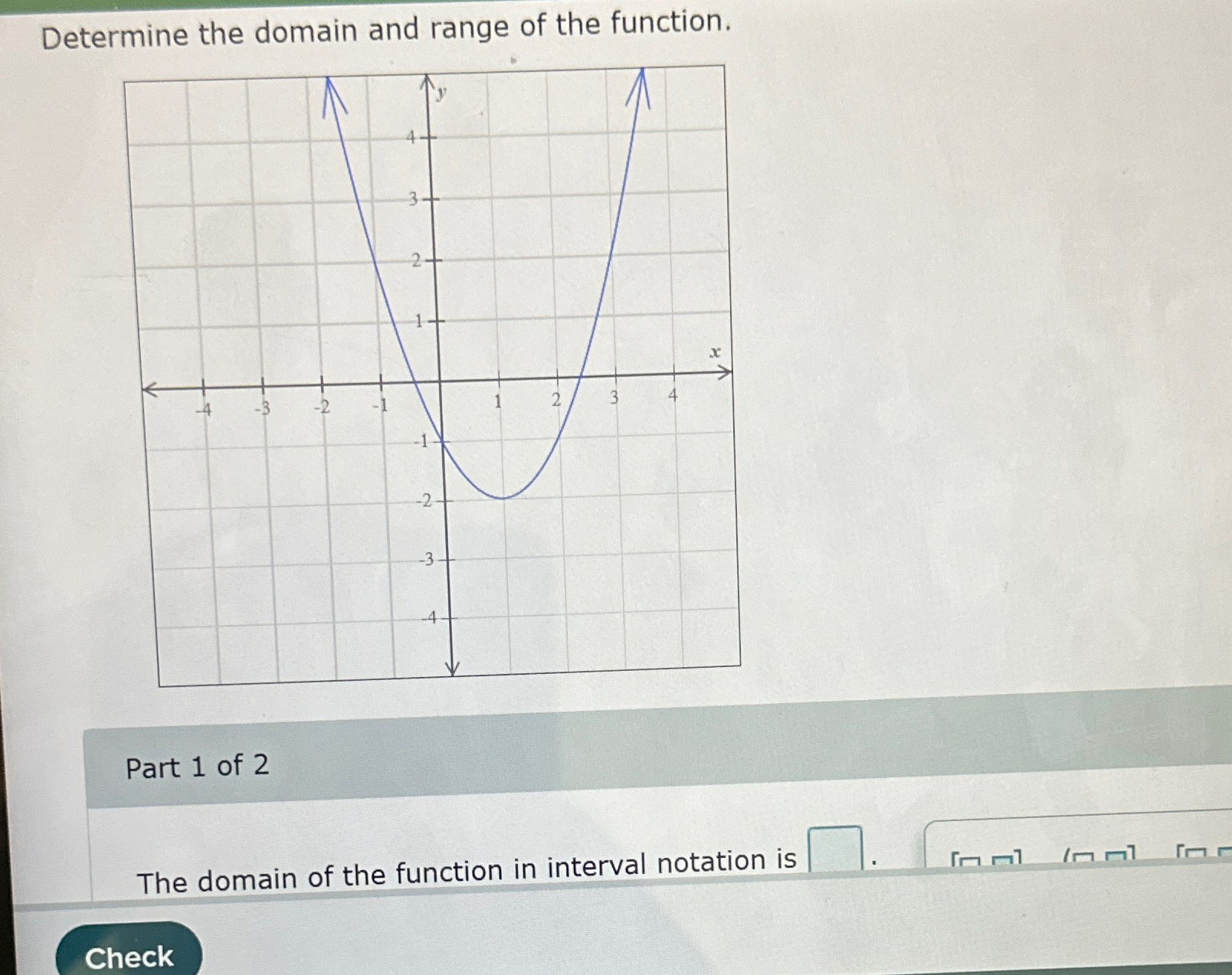 Solved Determine the domain and range of the function.Part 1 | Chegg.com