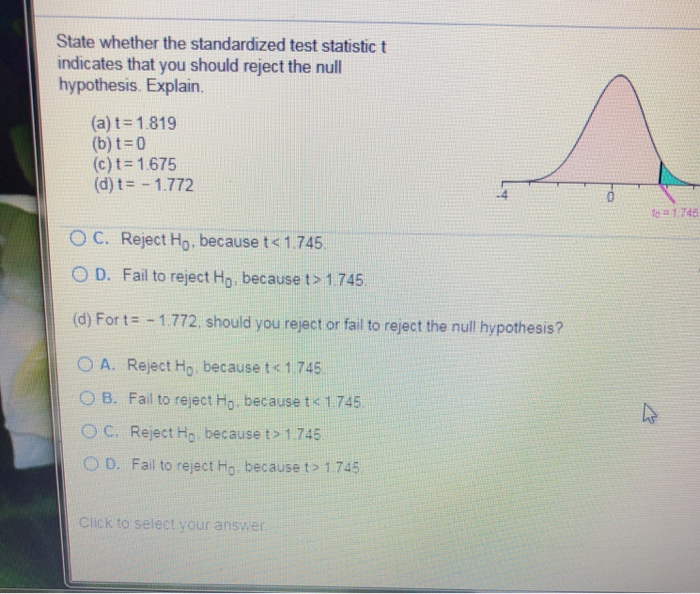 Solved State whether the standardized test statistic t | Chegg.com