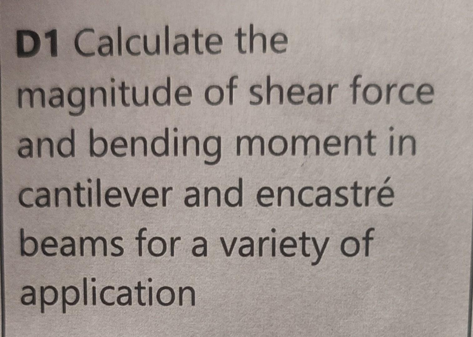 D1 Calculate the magnitude of shear force and | Chegg.com