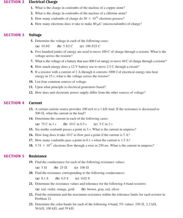 Solved SECTION 2 Electrical Charge 1. What is the charge in | Chegg.com