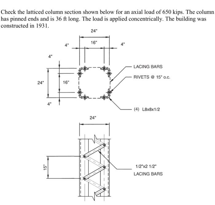 Solved Check the latticed column section shown below for an | Chegg.com