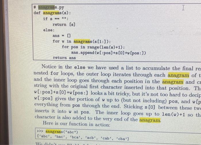 Solved 3. What list is returned by anagram ("foo" )? 4. | Chegg.com