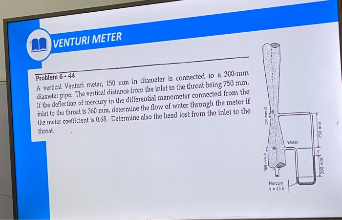 Solved VENTURI METER Problem 6 - 44 A vertical Venturi | Chegg.com