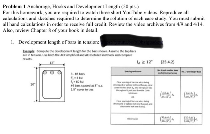 Problem 1 Anchorage, Hooks and Development Length (50 | Chegg.com