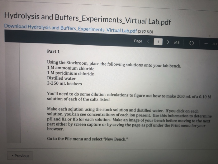 Hydrolysis and Buffers_Experiments_Virtual Lab.pdf | Chegg.com