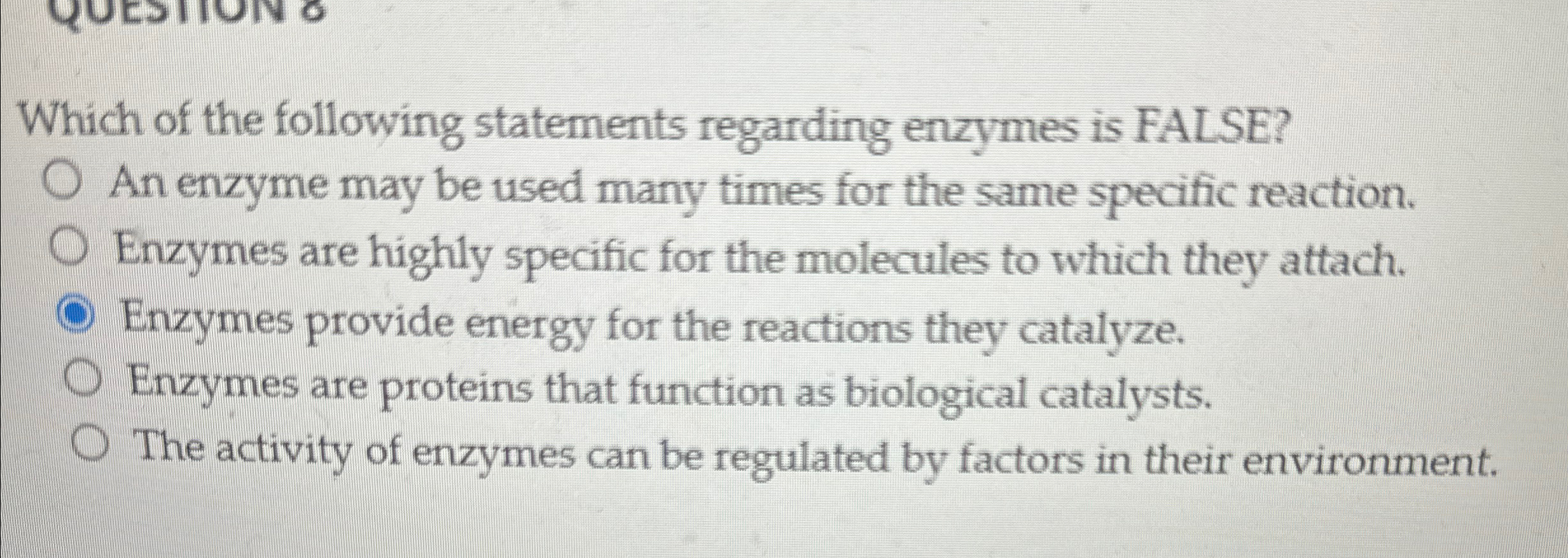 Solved Which of the following statements regarding enzymes | Chegg.com