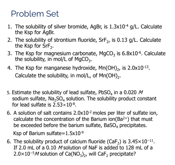 Solved Problem SetThe solubility of silver bromide, AgBr, is | Chegg.com
