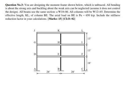 Solved Question No.3: You are designing the moment frame | Chegg.com